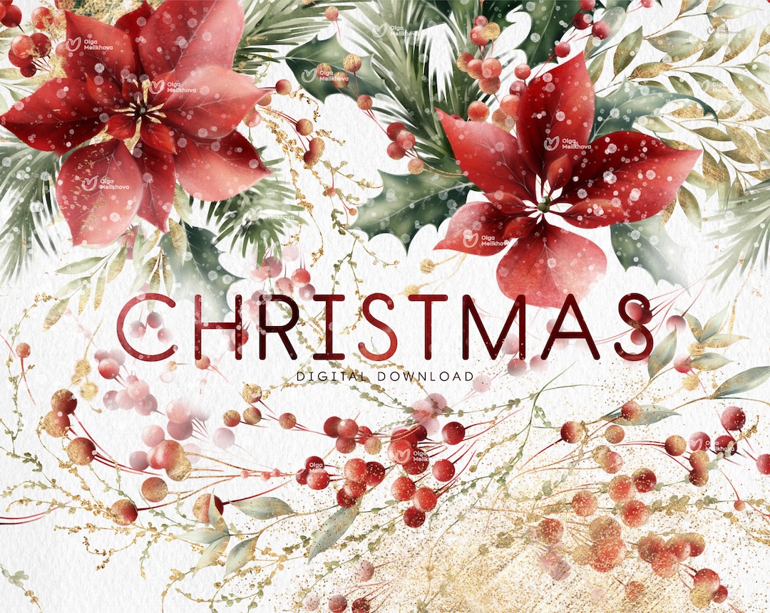 Christmas Collection, Digital XMAS Cliparts PNG, Floral Frames, Borders ...