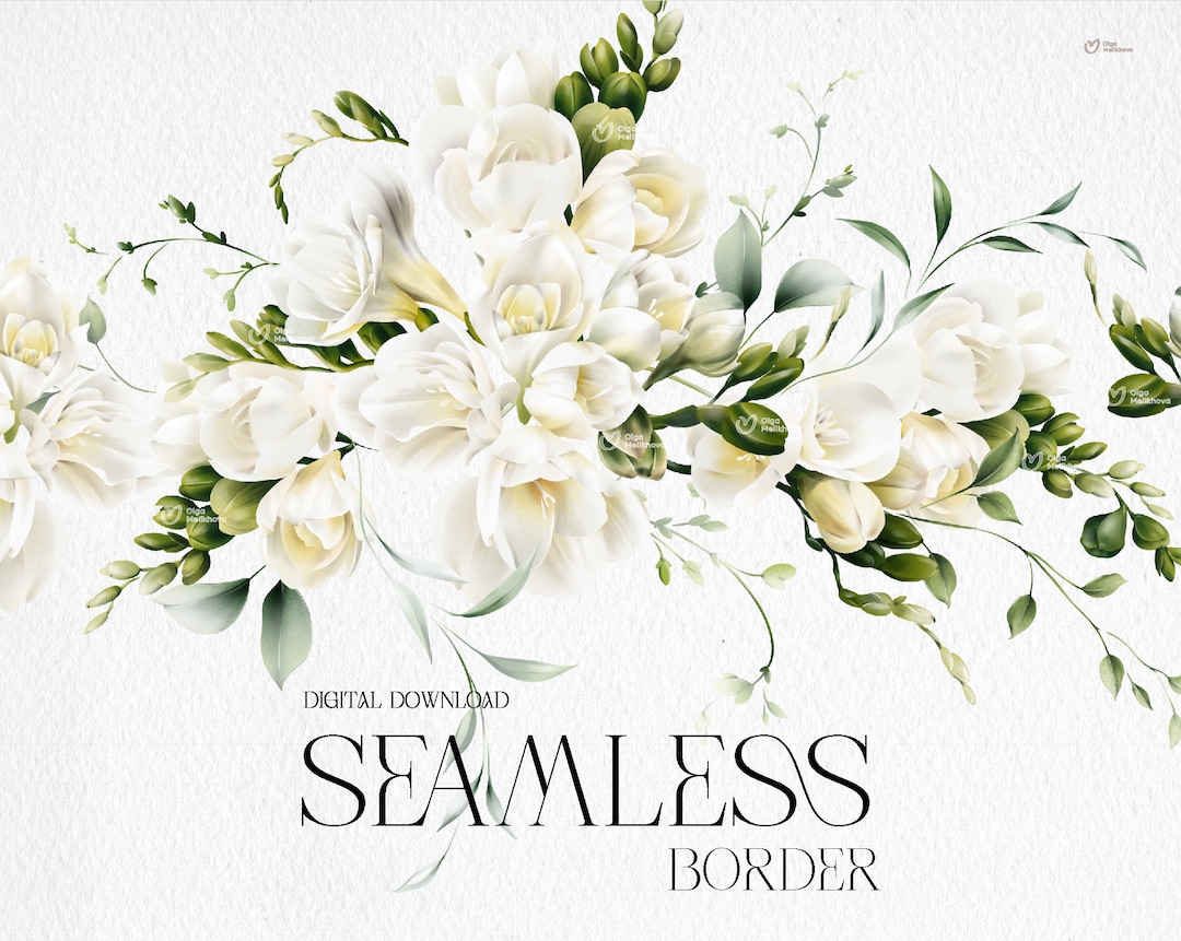 Floral Seamless Border, White Flowers, Floral Frame, Wedding Invite ...