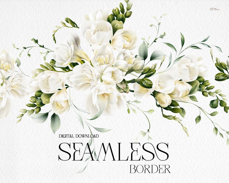 Floral Seamless Border White Flowers Floral Frame Wedding - Etsy