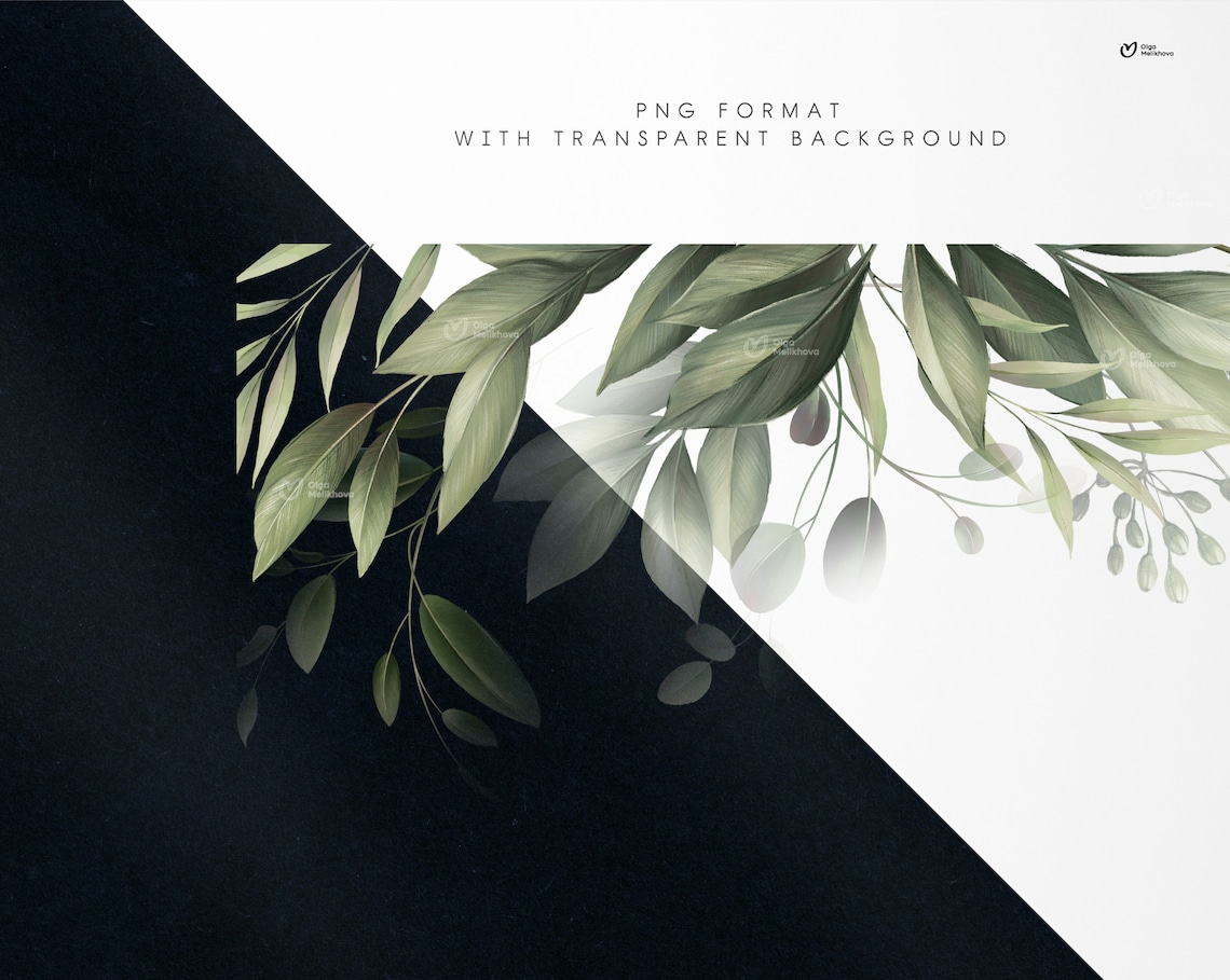 Floral Border, Greenery Foliage Border, Green Leaves, Wedding Invite ...