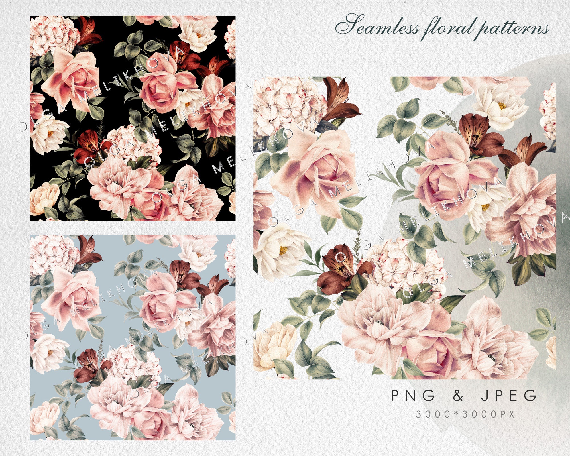 Seamless Floral Patterns | Digital Paper | Watercolor Vintage Flowers ...