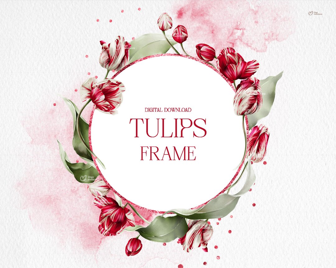 Tulips, Floral Frame, Red Flowers, Greeting Card, Watercolor Flowers ...
