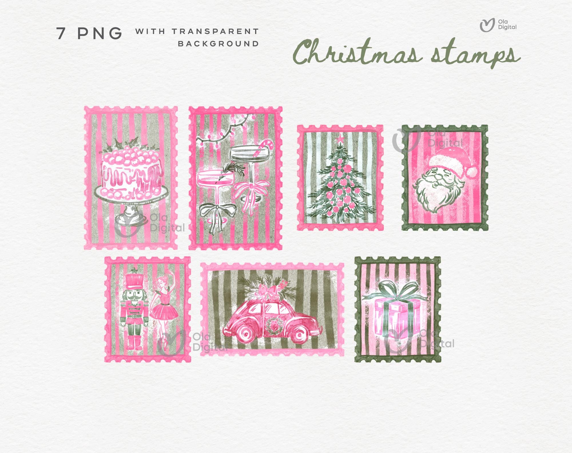 Pink Christmas Clipart PNG, Preppy Christmas Doodle Icons, Girly ...