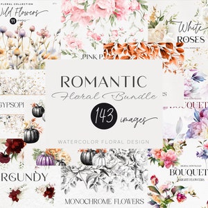 Watercolor Clipart Bundle, Romantic Floral Bundle, Watercolor Bundle ...