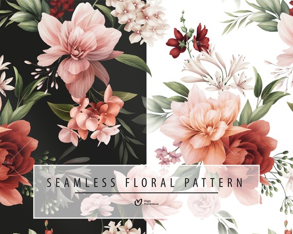 Seamless Floral Pattern Digital Peony Paper Floral Print | Etsy