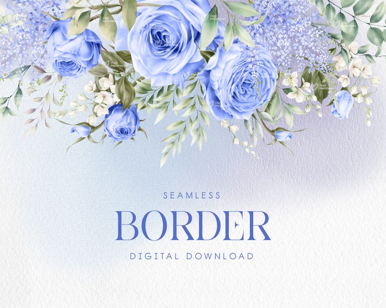 Floral Border Watercolor Blue Flowers Winter Roses Wedding - Etsy