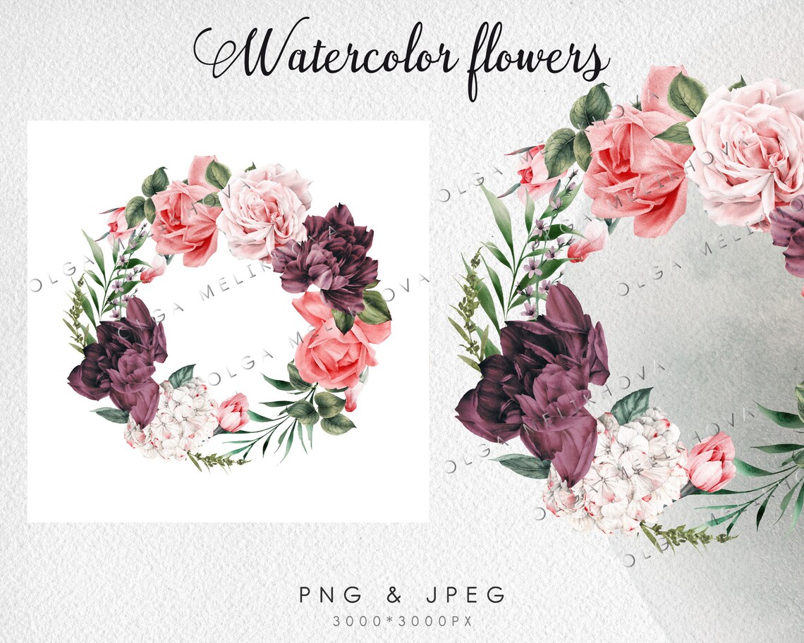 Watercolor Flowers Clipart PNG Bouquet Seamless Pattern | Etsy