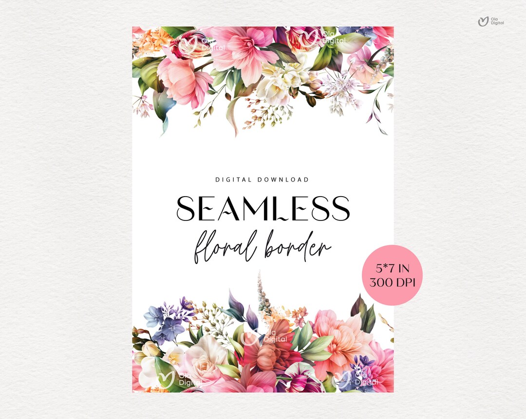 Floral Seamless Border, Border-frame, Flower Invite Card, 5x7 ...