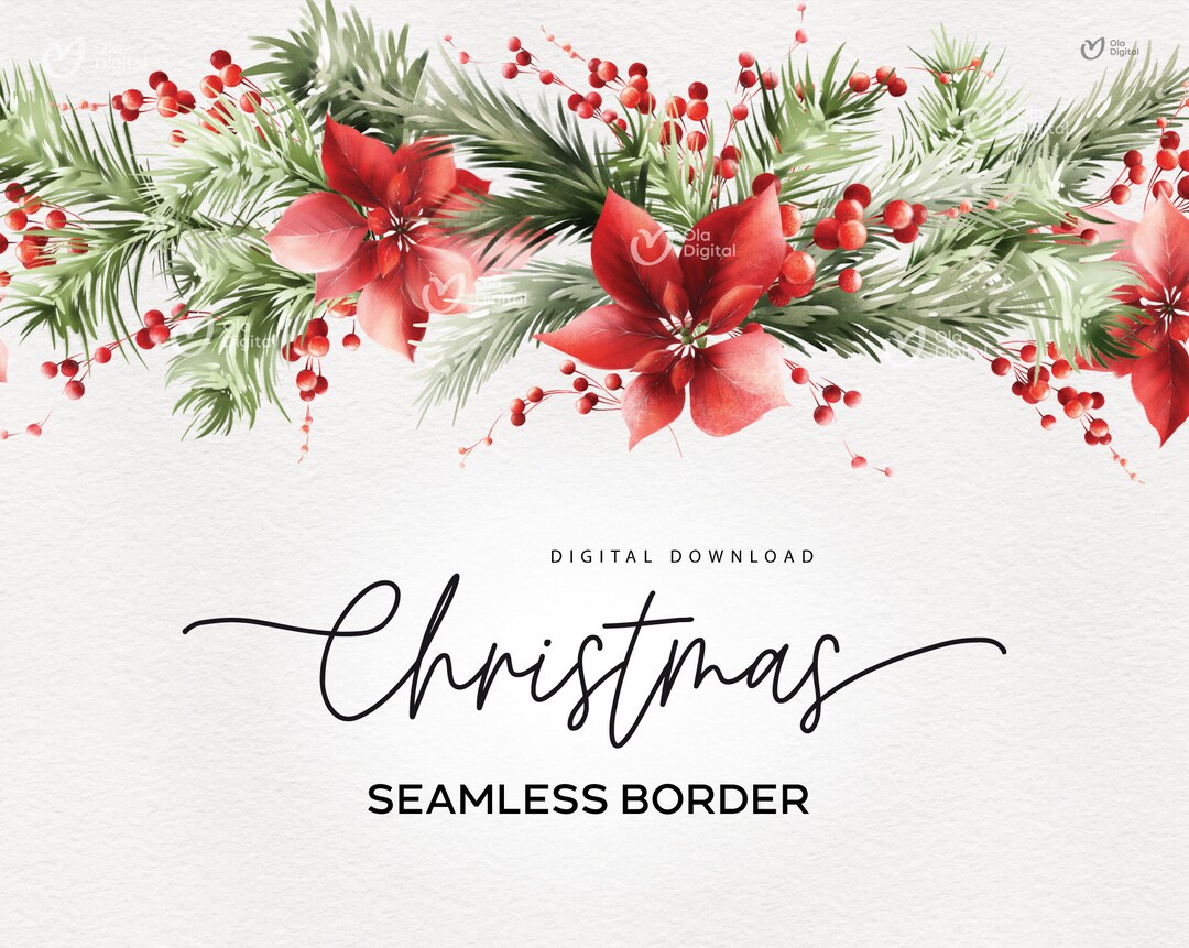 Christmas Seamless Border, Fir Branches and Red Berries New Year Invite ...