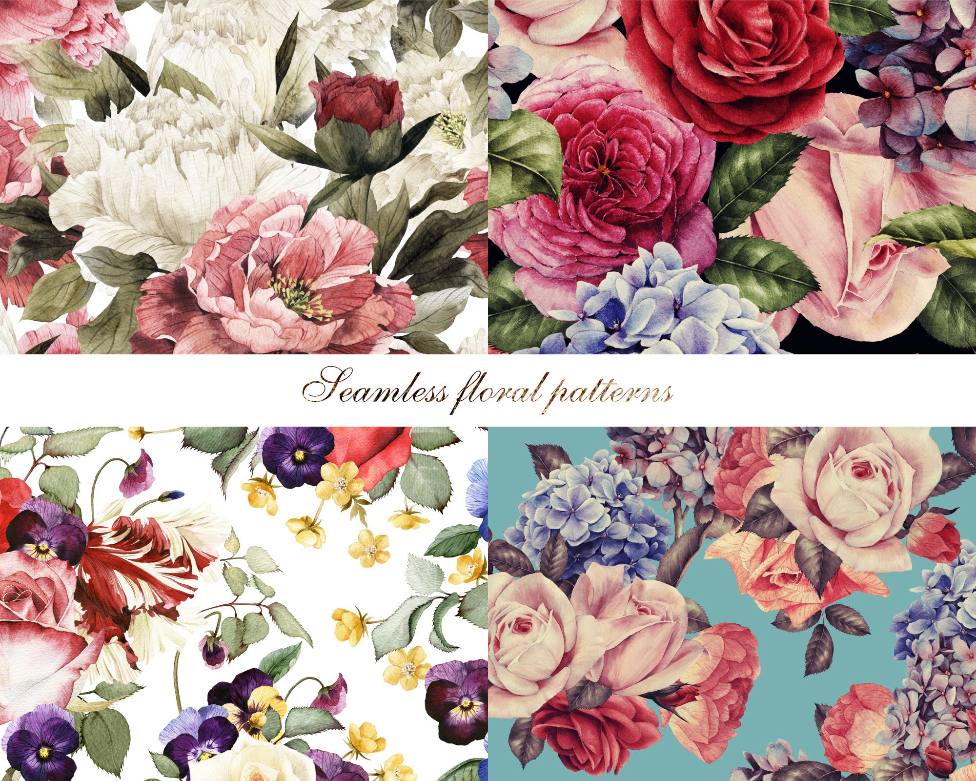 4 Seamless Floral Patterns Digital Prints for Fabric - Etsy