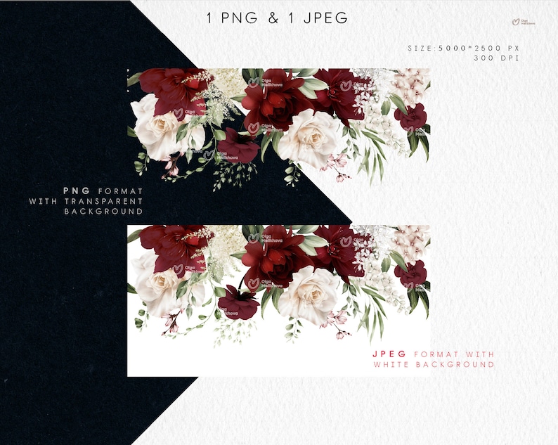 Seamless Floral Border Burgundy Flowers Border-frame - Etsy