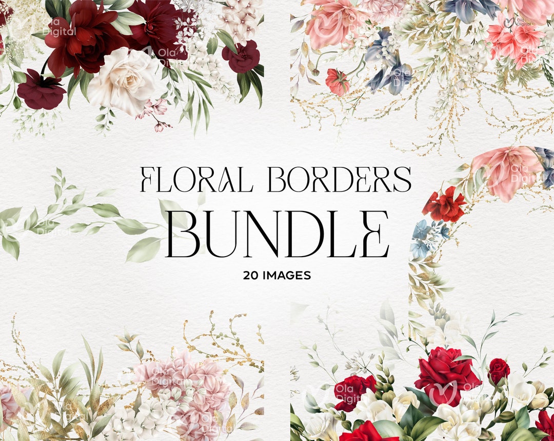 Floral Borders Bundle, Flower Bundle, Border-frames, Wedding Invite ...