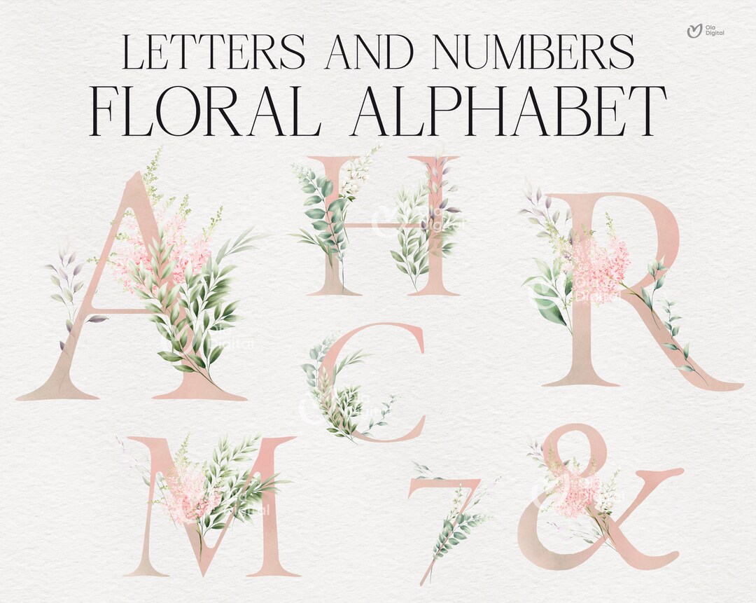 Letters and Numbers, Floral Alphabet, Pink Alphabet Wedding Clipart PNG ...