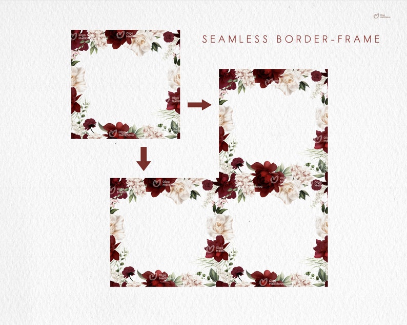 Floral Border-frame Burgundy Flowers Floral Pattern Wedding - Etsy