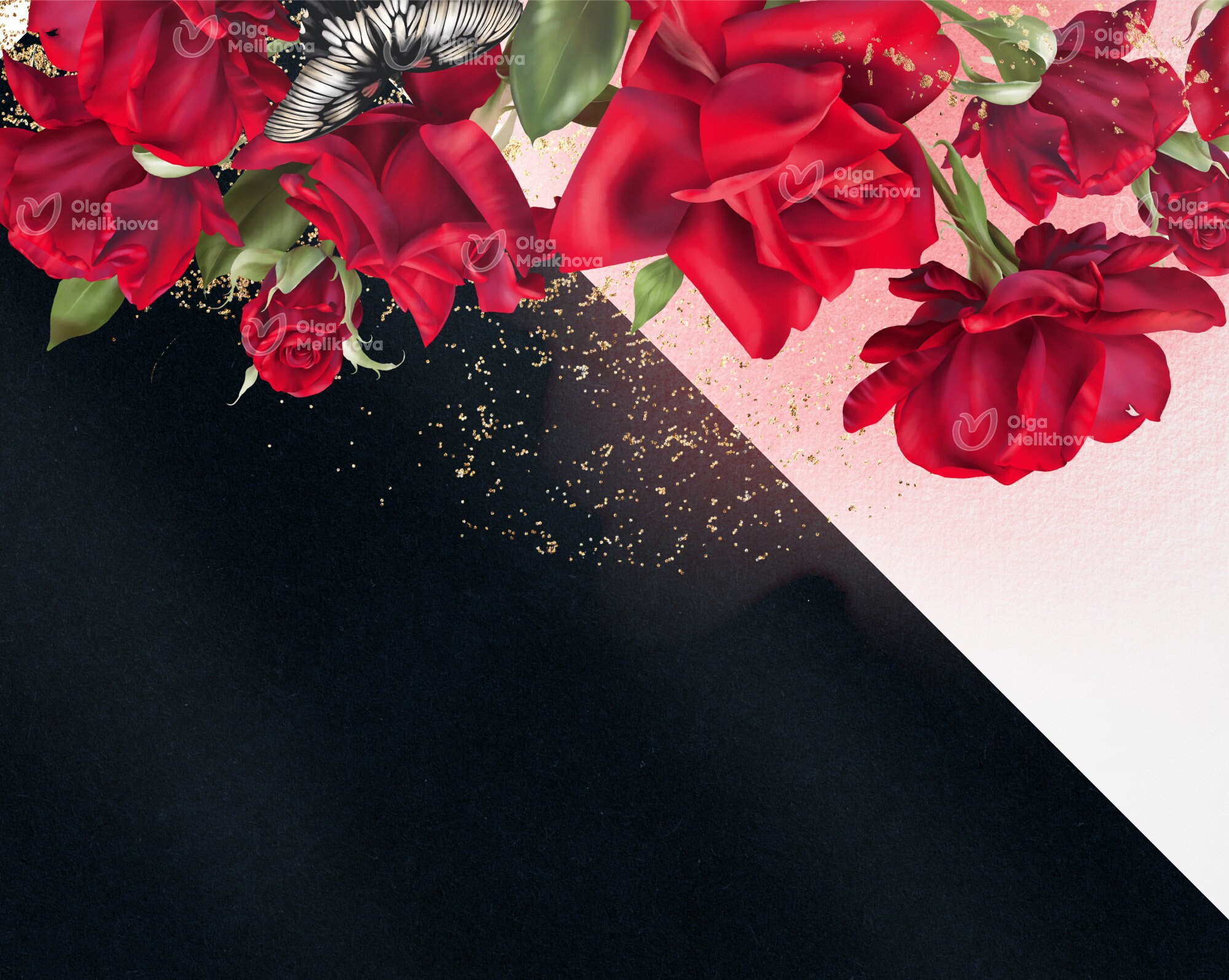 Floral Border Frame Red Roses Border Wedding Invite Card - Etsy