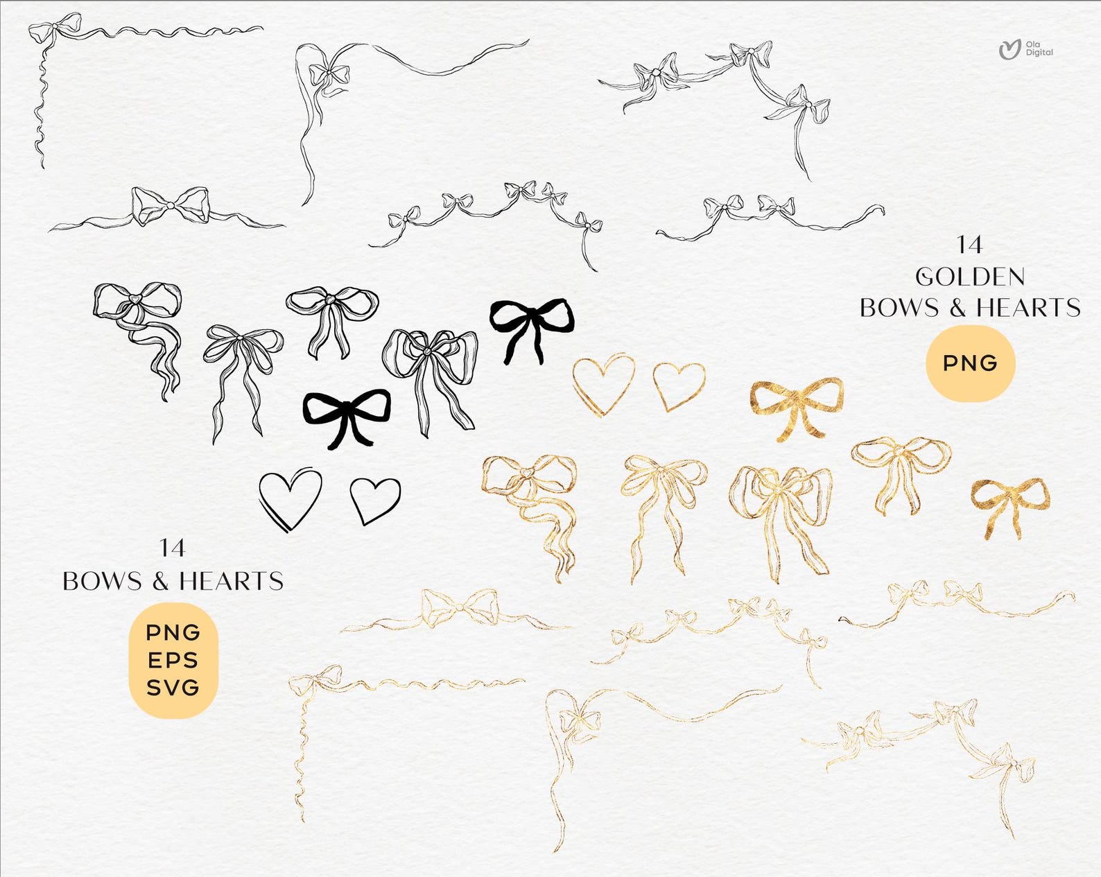 Hand Drawn Frames SVG Bundle, Coquette Bow Frame, Digital Golden Frames and Borders Clipart ...
