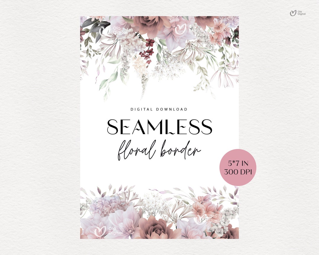 Floral Seamless Border, Border-frame, Flower Invite Card, 5x7 ...