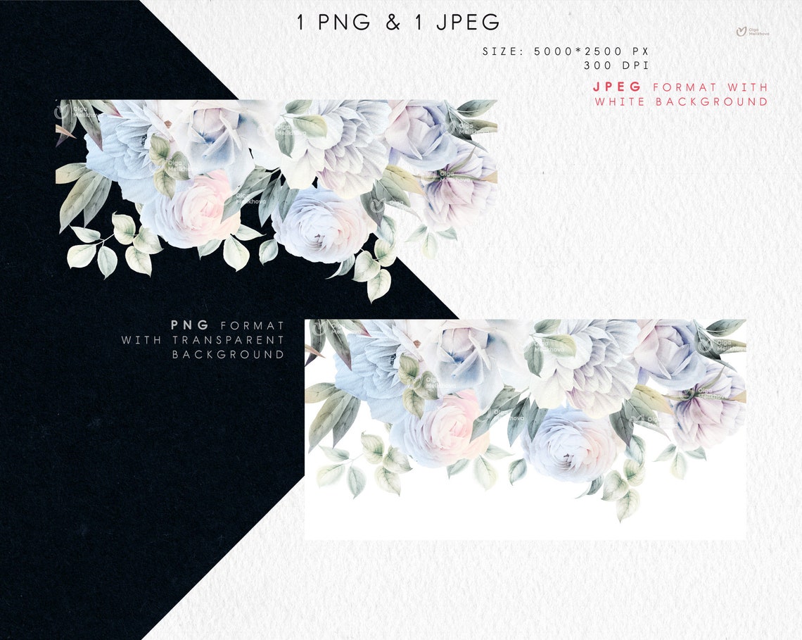 Floral Border, Seamless Border, Peony Frame, Watercolor Blue Flowers ...