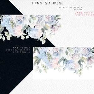 Floral Border, Seamless Border, Peony Frame, Watercolor Blue Flowers ...