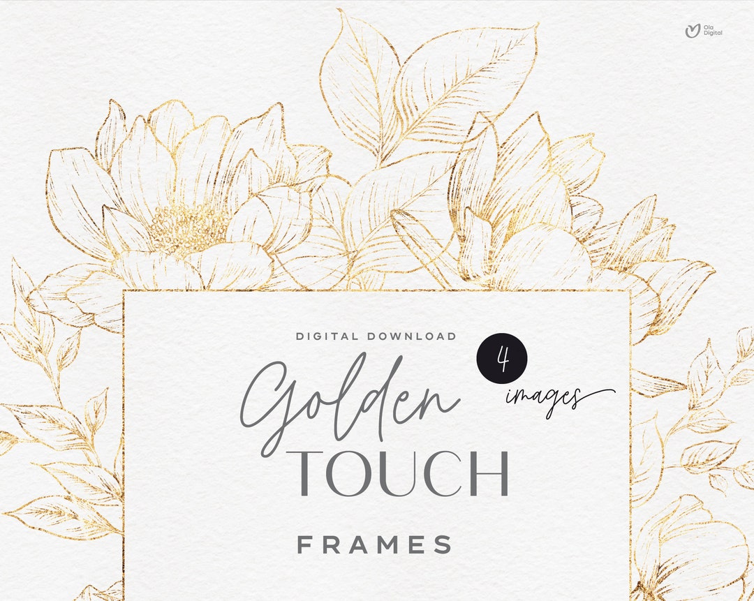 Golden Floral Frames, Border-frames, Wedding Invite Card, Gold Border, Digital Floral Clipart ...