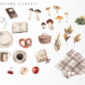 Autumn Clipart, Mushrooms, Leaves, Apples, Books, Coffee, Fall PNG ...