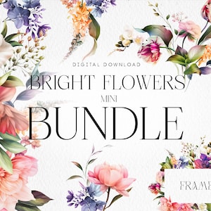 Bright Flowers Bundle, Border-frames, Wedding Invite Card, Bouguets ...