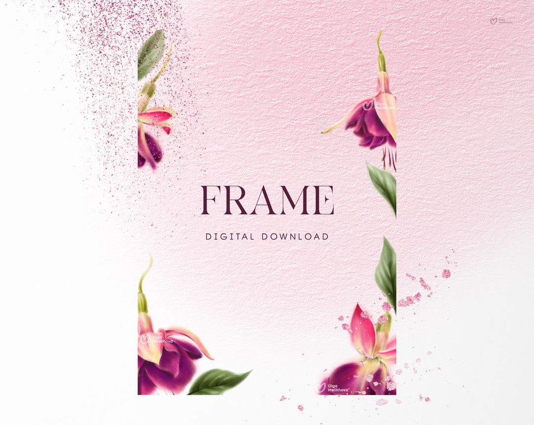 Fuchsia, Floral Frame, Digital Greeting Card, Wedding Floral Clipart ...