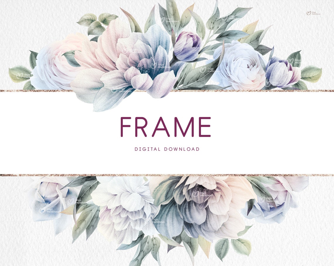 Floral Frames Blue Flowers Watercolor Wedding Frame Clipart - Etsy