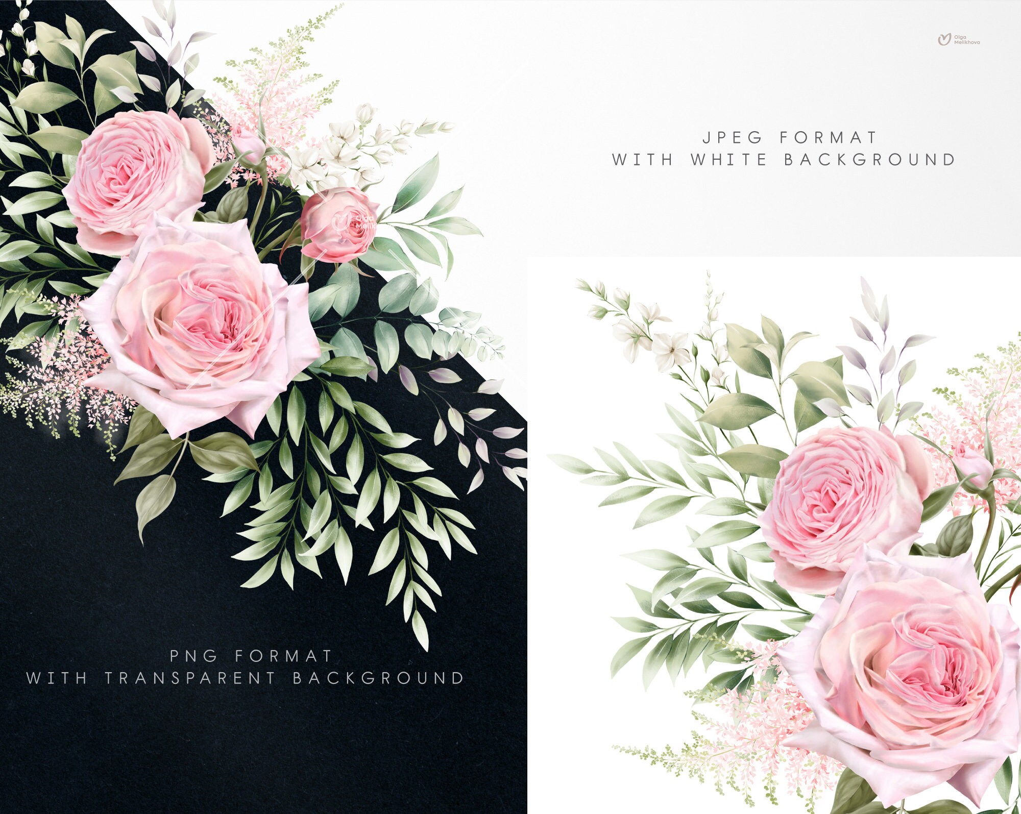 Floral Bouquets Clipart Pink Flowers Watercolor Flower - Etsy