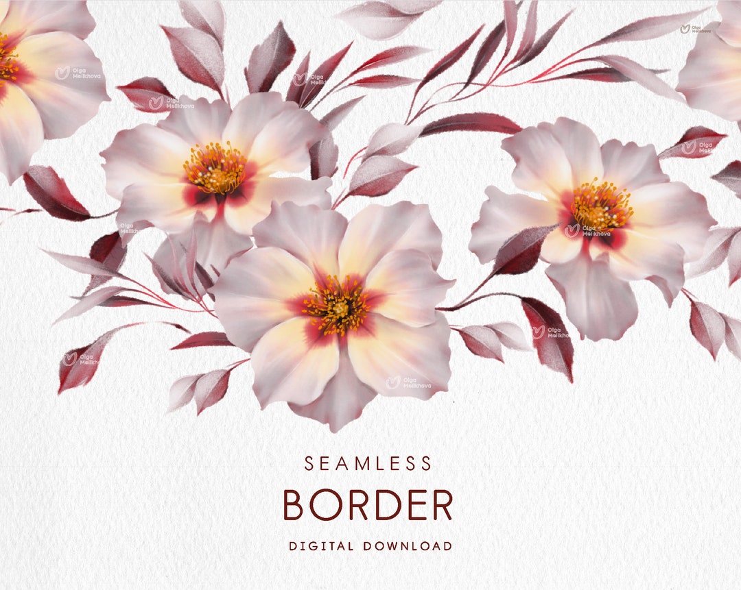 Seamless Floral Border, Garden Flowers, Border-frame, Wedding Invite ...