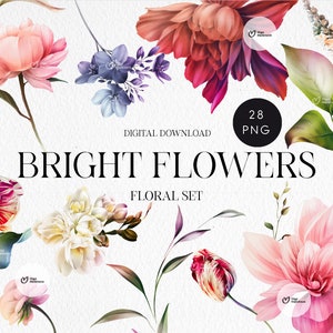 Floral Clipart, Bright Flowers, Separate Floral Elements, DIY Elements ...