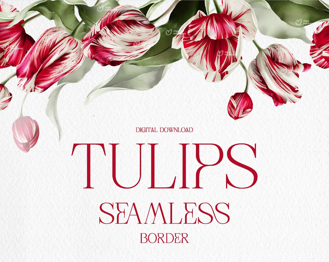 Tulips, Floral Seamless Border, Floral Frame, Wedding Invite Card, Red ...
