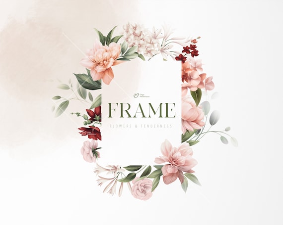 Boho Floral Frame Flower Wreath Wedding Invite Card Digital - Etsy