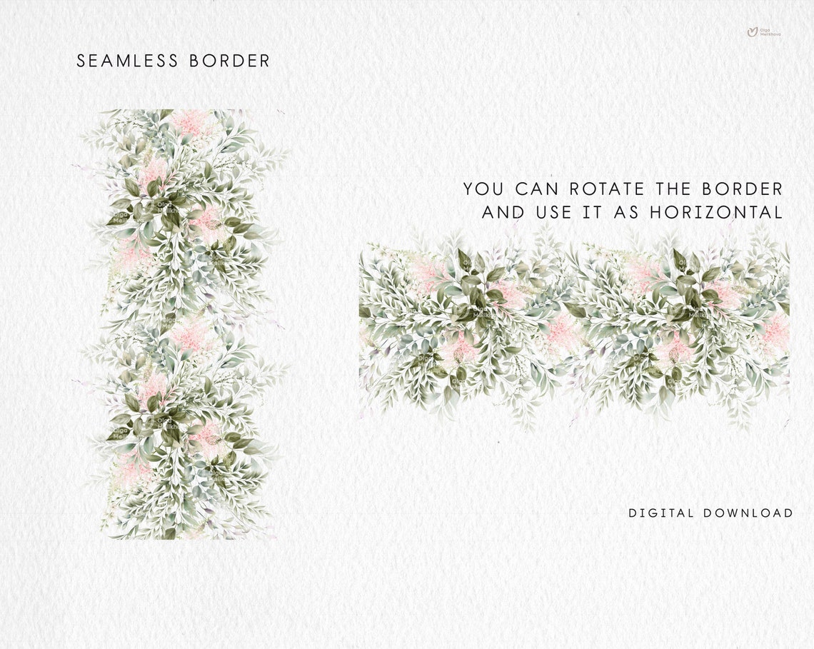 Greenery Vertical Seamless Border Floral Border Foliage - Etsy
