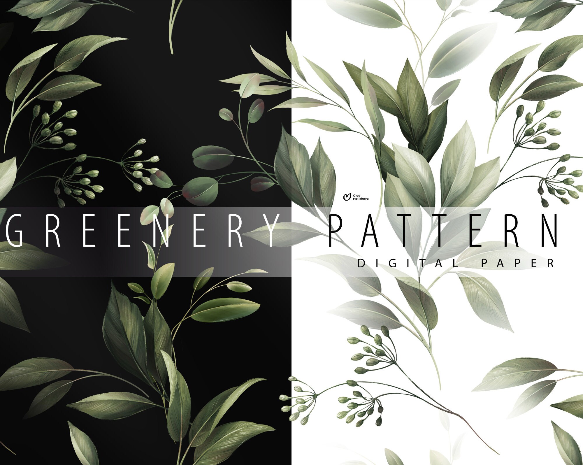 Seamless Greenery Pattern Digital Floral Paper Foliage - Etsy