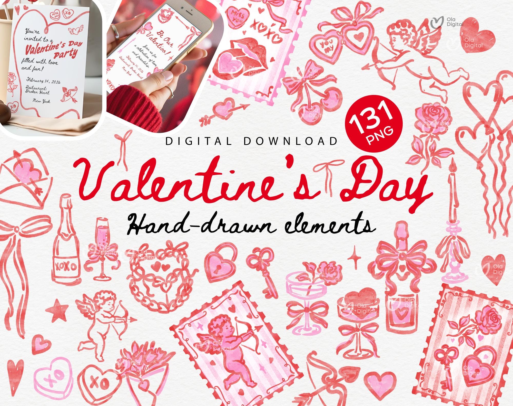 Watercolor Valentine's Day Clipart Bundle 2026, Whimsical Vintage PNG ...
