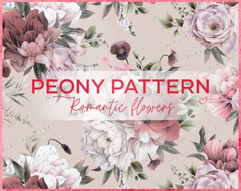 Seamless Peony Pattern Floral Background Digital Paper | Etsy