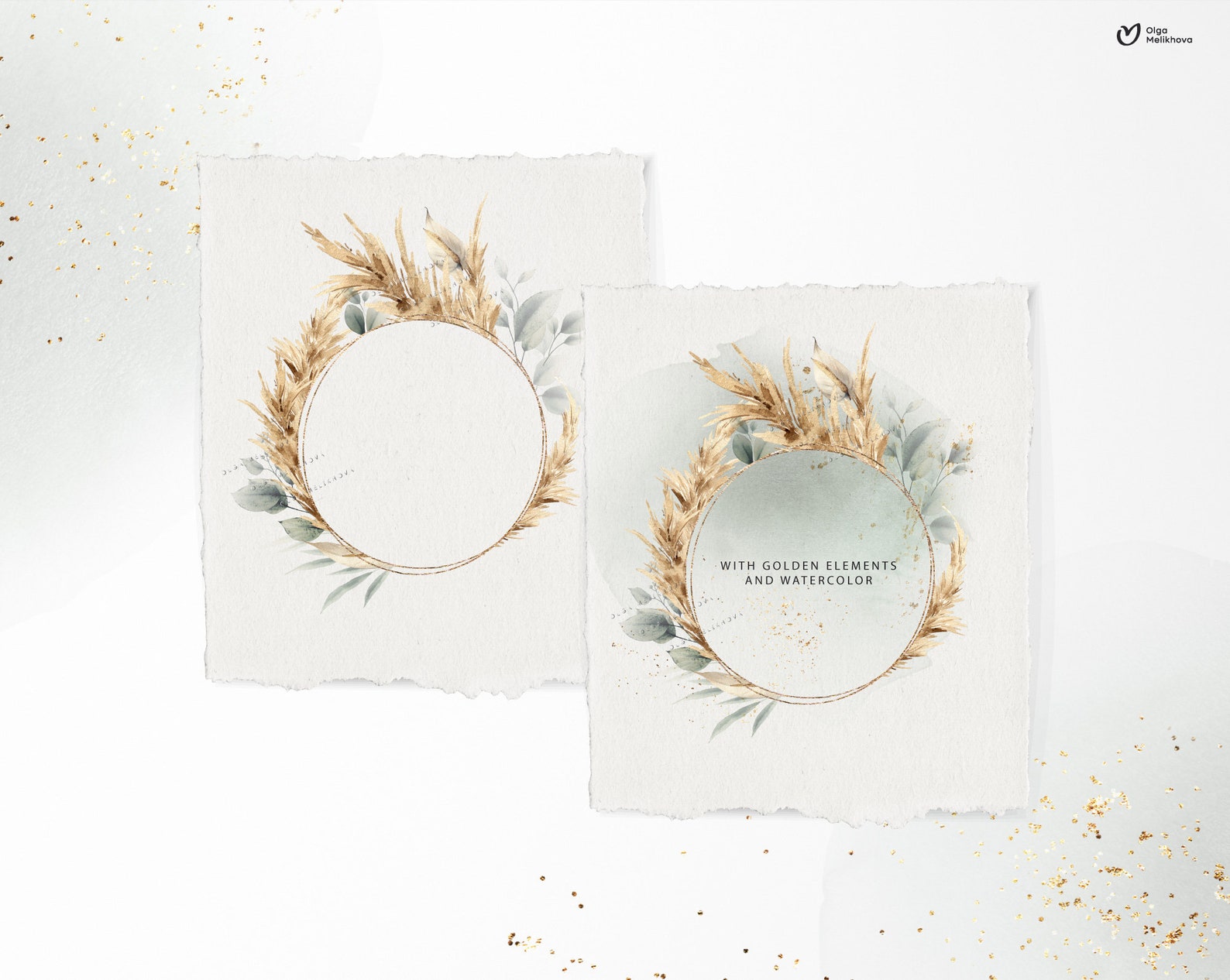 Watercolor Dry Gold Geometric Bouquet Wreath Frame Flowers - Etsy