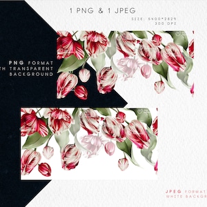 Tulips, Floral Seamless Border, Floral Frame, Wedding Invite Card, Red ...