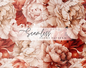 Watercolor Peonies Seamless Floral Pattern Digital Paper | Etsy