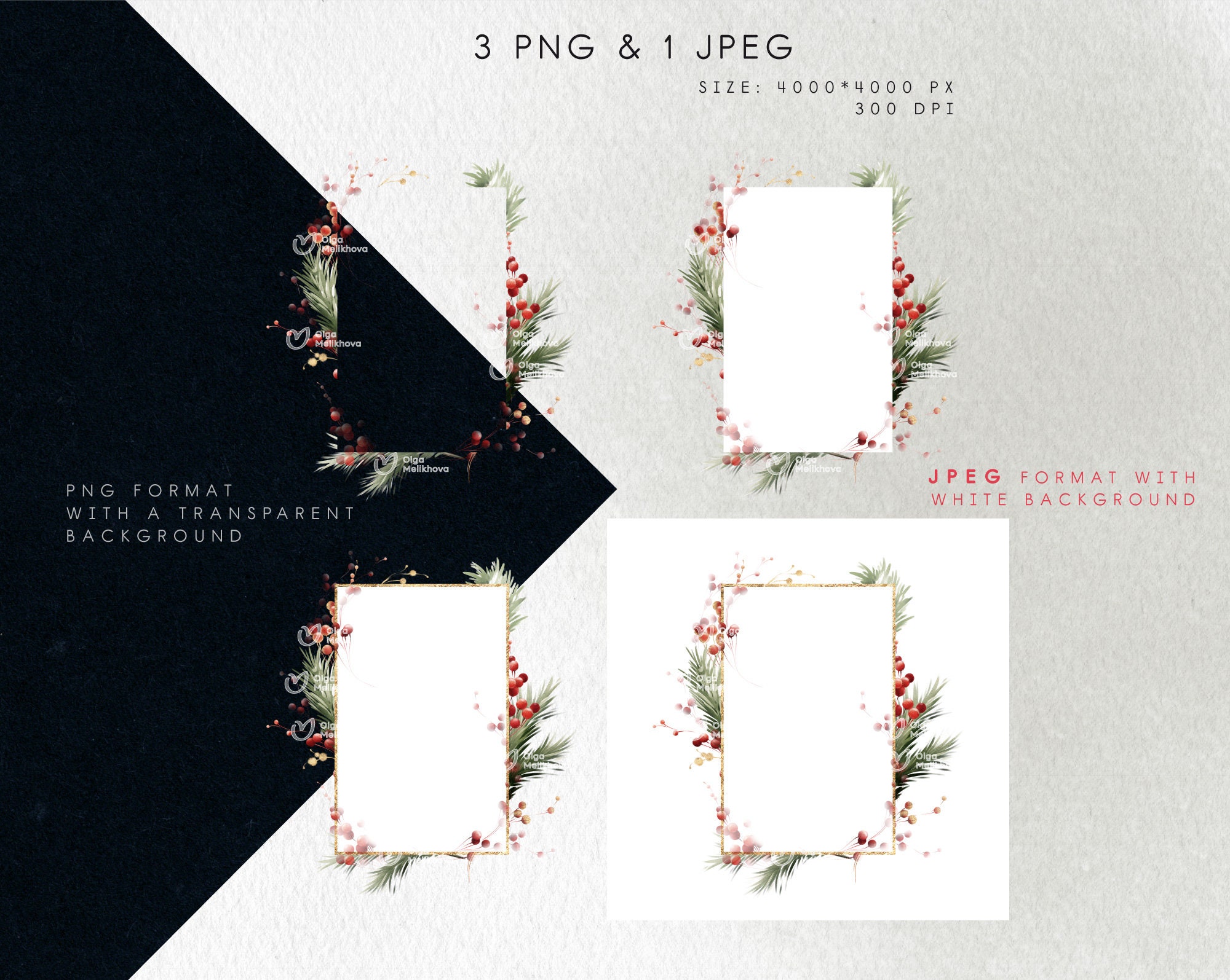 Christmas Frame, New Year Invite Card, Christmas Greenery, Sublimation ...