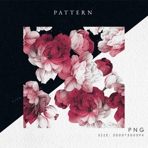 Seamless Peony Pattern, Digital Floral Paper, Red Peonies, Watercolor ...