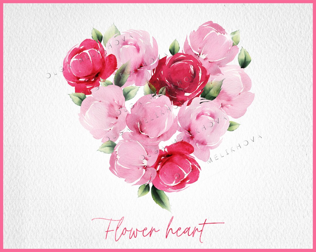 Flower Heart, Valentine's Clipart, Digital Watercolor Clipart PNG - Etsy