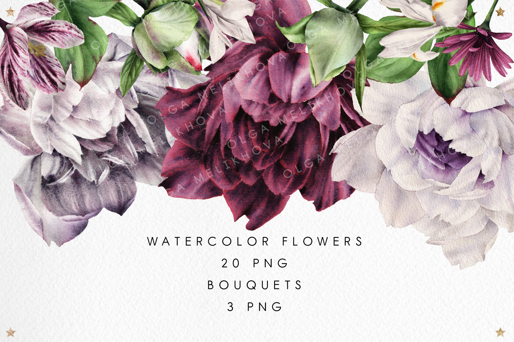 Watercolor Flowers Clipart & Bouquets, PNG Files, Hand Painting, Floral ...