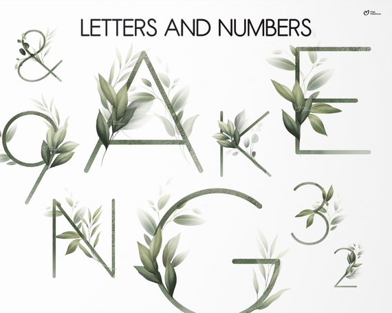 Letters and Numbers Floral Alphabet Green Alphabet Wedding - Etsy