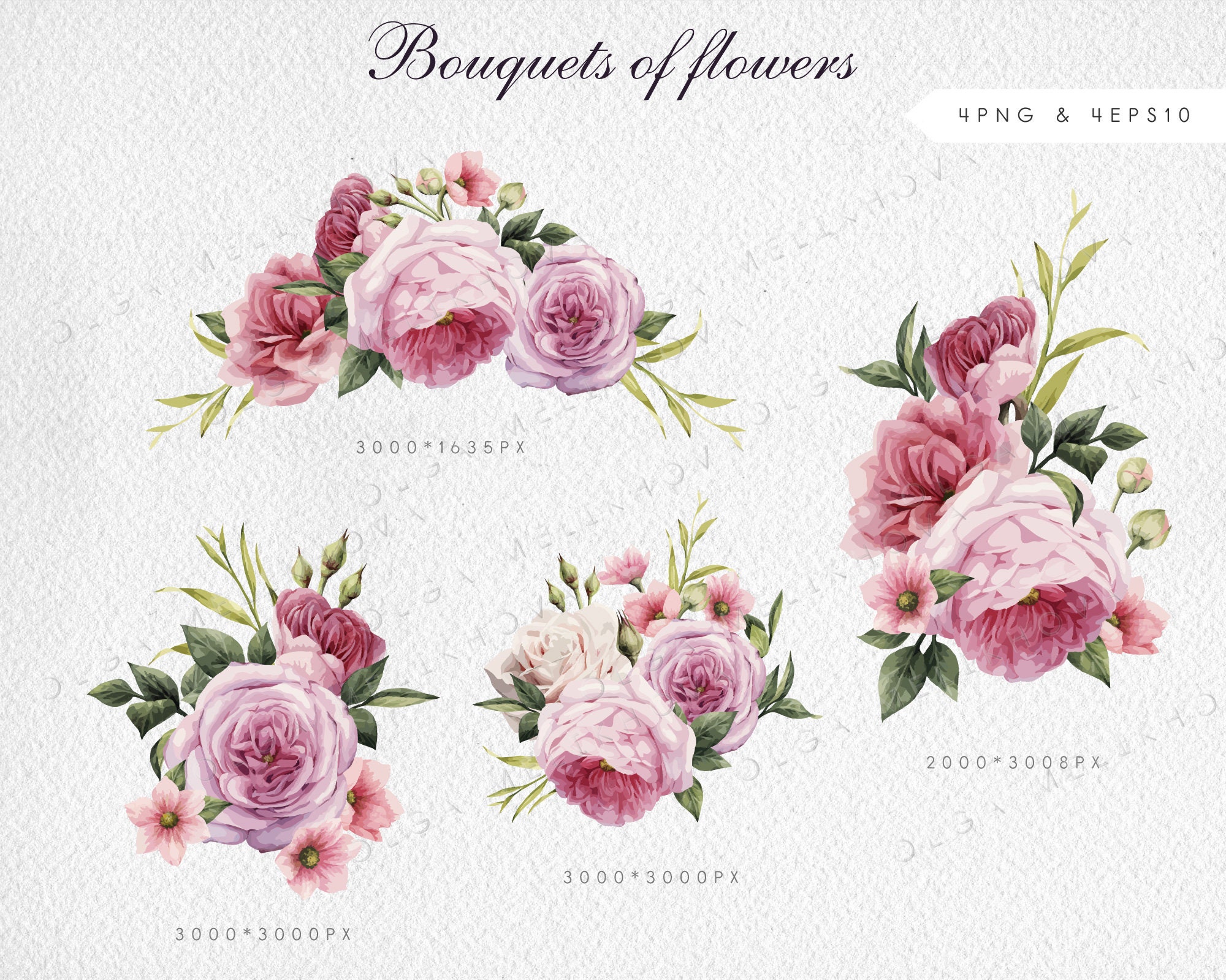 Vector flowers clipart Pink roses Individual PNG Wedding | Etsy