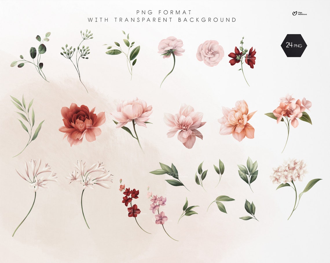 Floral Set Peonies Clipart Watercolor Flowers Wedding - Etsy