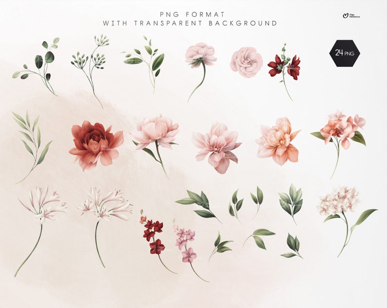 Floral Set Peonies Clipart Watercolor Flowers Wedding | Etsy