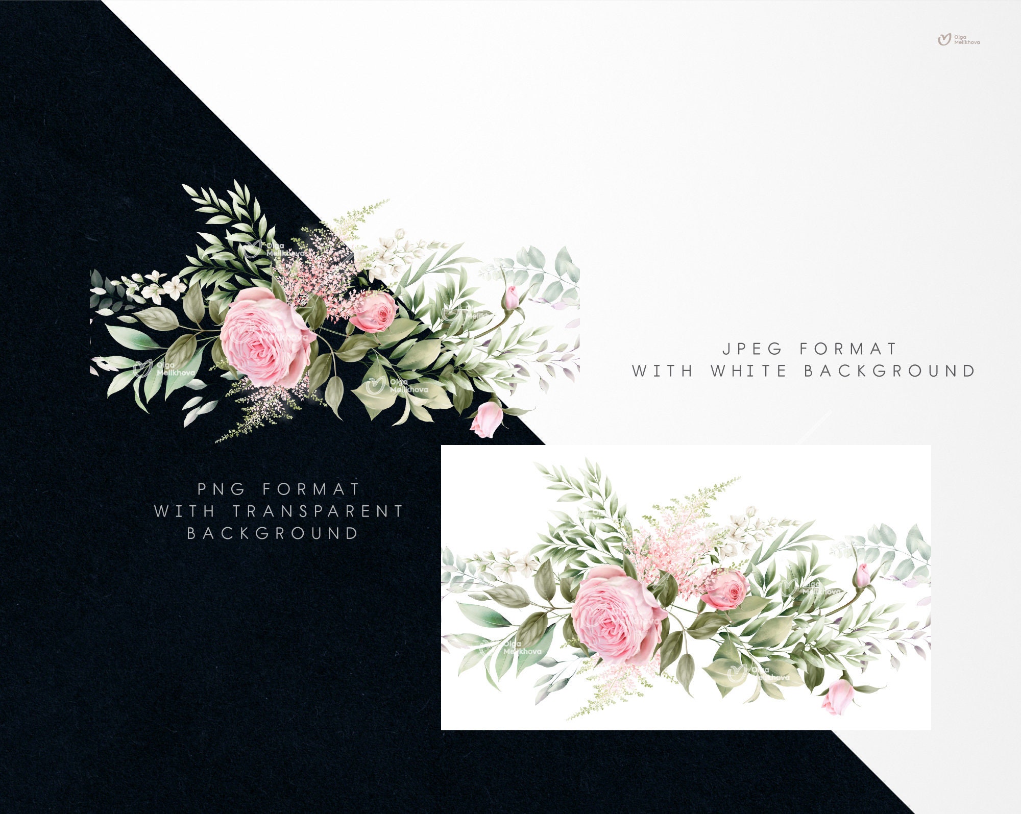 Floral Border Seamless Border Green Leaves & Pink Roses - Etsy