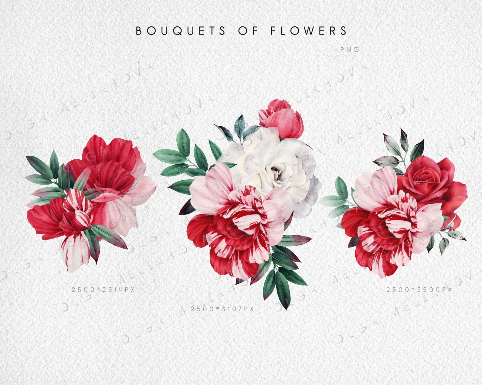 PEONIES & ROSES Watercolor floral digital pack Red flowers | Etsy